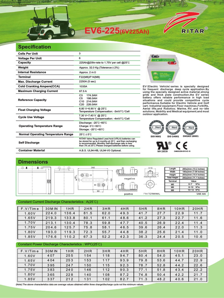Ev6 225 Bateríá | PDF | Rechargeable Battery | Physical Quantities