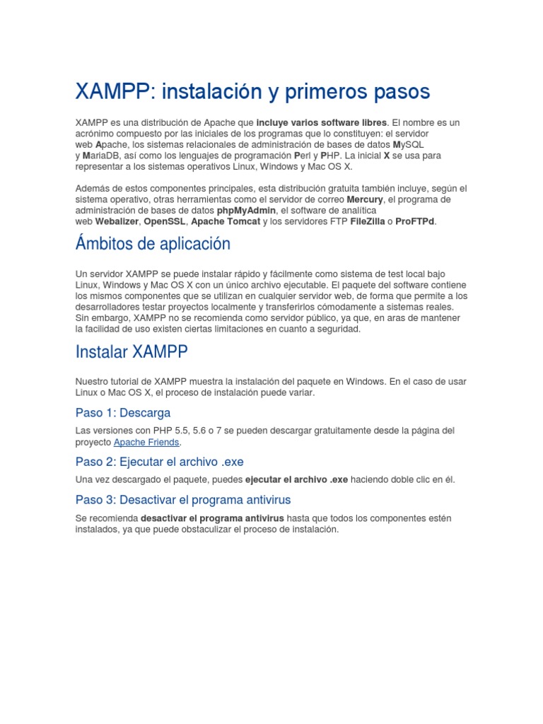Manual de Instalación de XAMPP | PDF | Software utilitario | Software del sistema