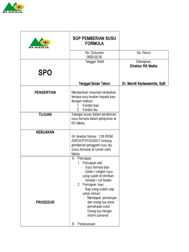 Sop Pemberian Susu Formula - Odt | PDF