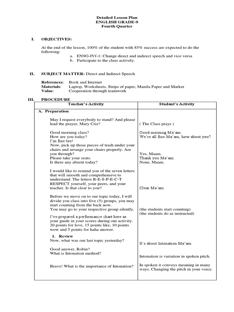 9-Lesson 5 Direct and Indirect Speech | PDF | Grammatical Tense ...