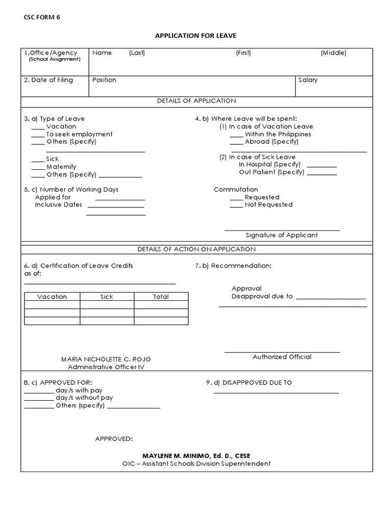 Application For Leave - Form 6 | PDF | Health Care | Government