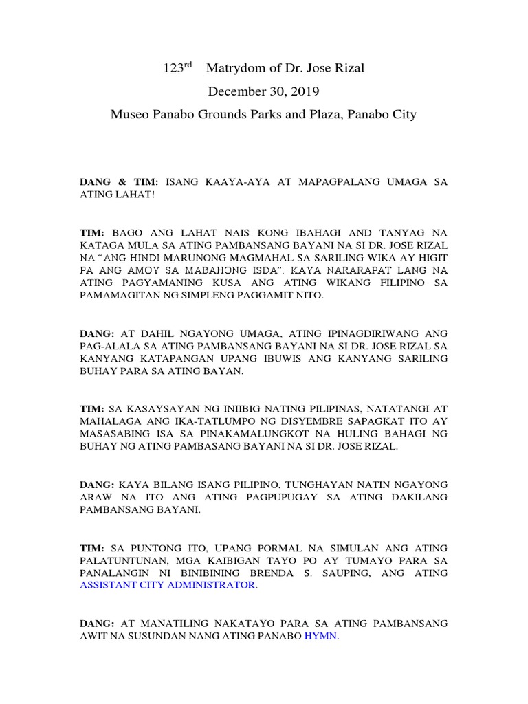 Rizal Day Script | PDF