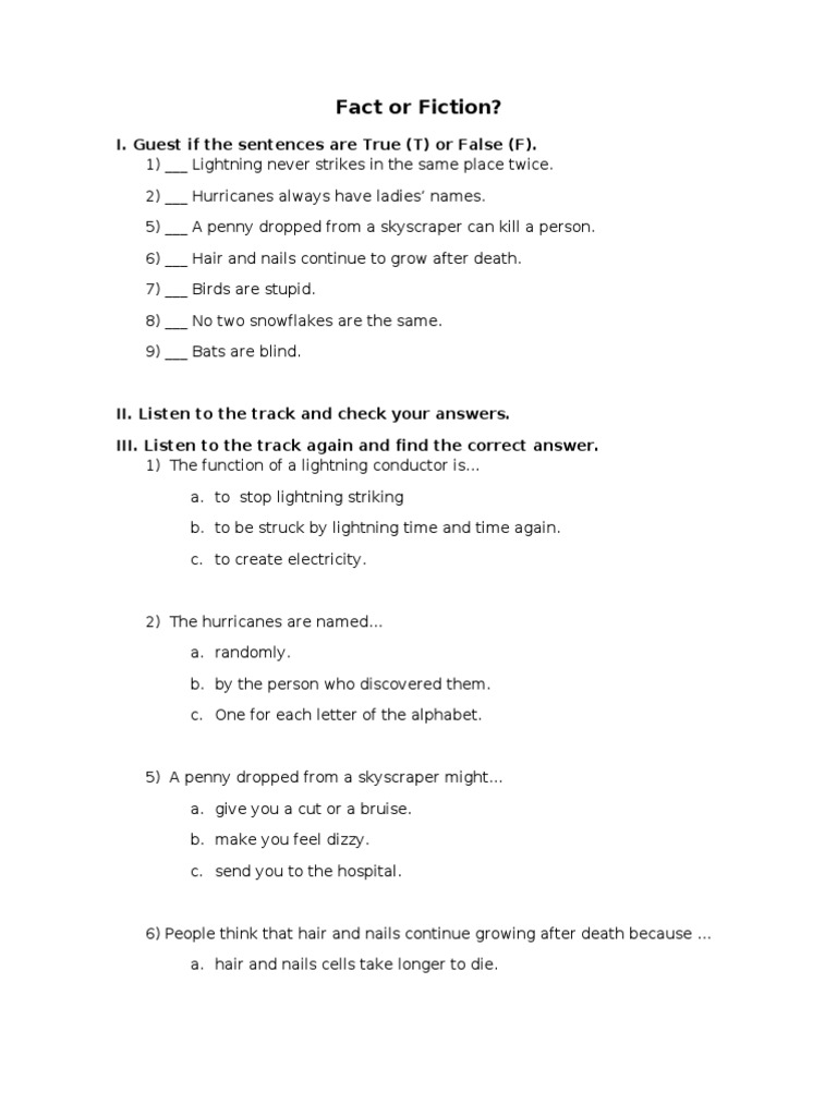 Fact or Fiction Worksheet | PDF