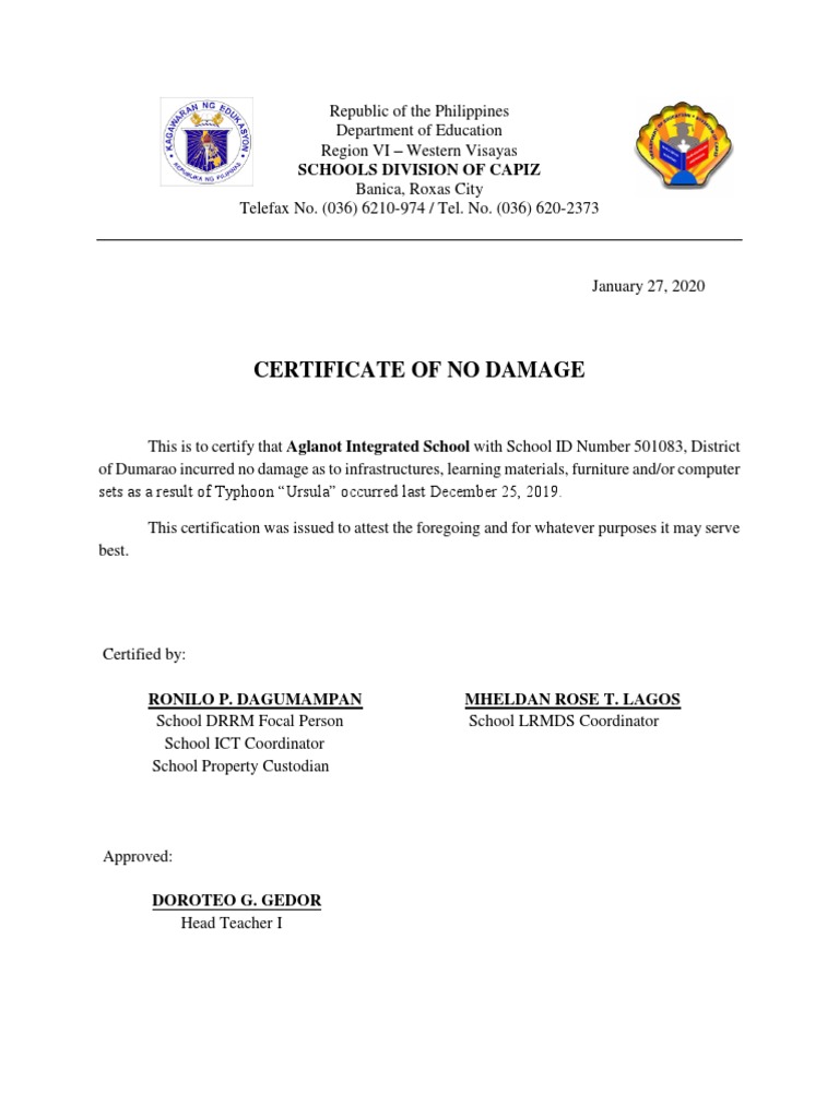 Certificate of No Damage | PDF