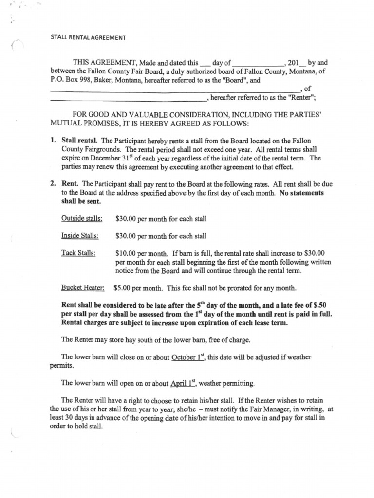 Stall Rental Agreement PDF | PDF