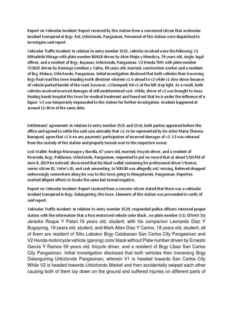 Report On Vehicular Incident | PDF | Transport | Vehicles