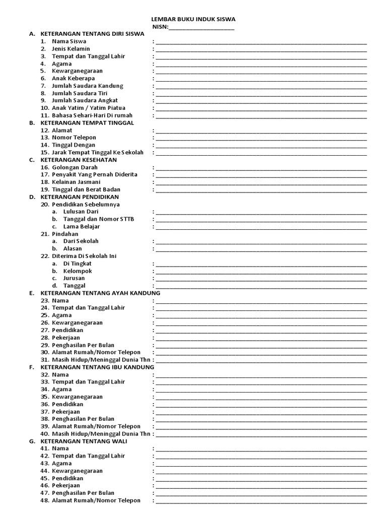 Lembar Buku Induk Siswa | PDF