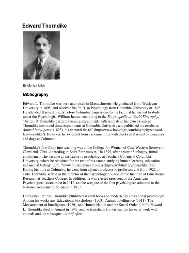 Edward Thorndike | PDF | Psychological Theories | Neuropsychology