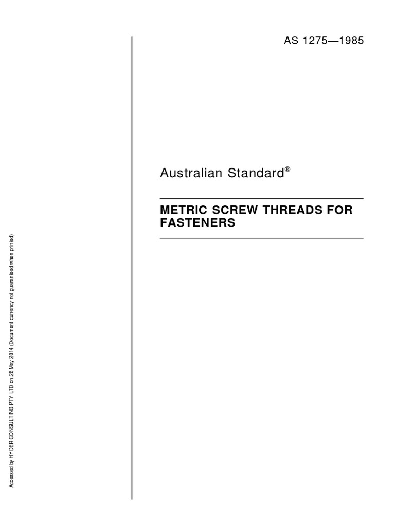 As 1275 Metric Threaded Fasteners | PDF | Screw | Engineering Tolerance