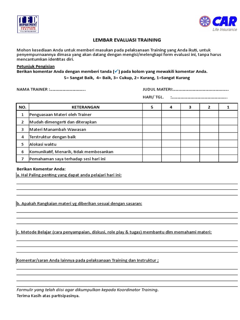 Form Evaluasi Training | PDF
