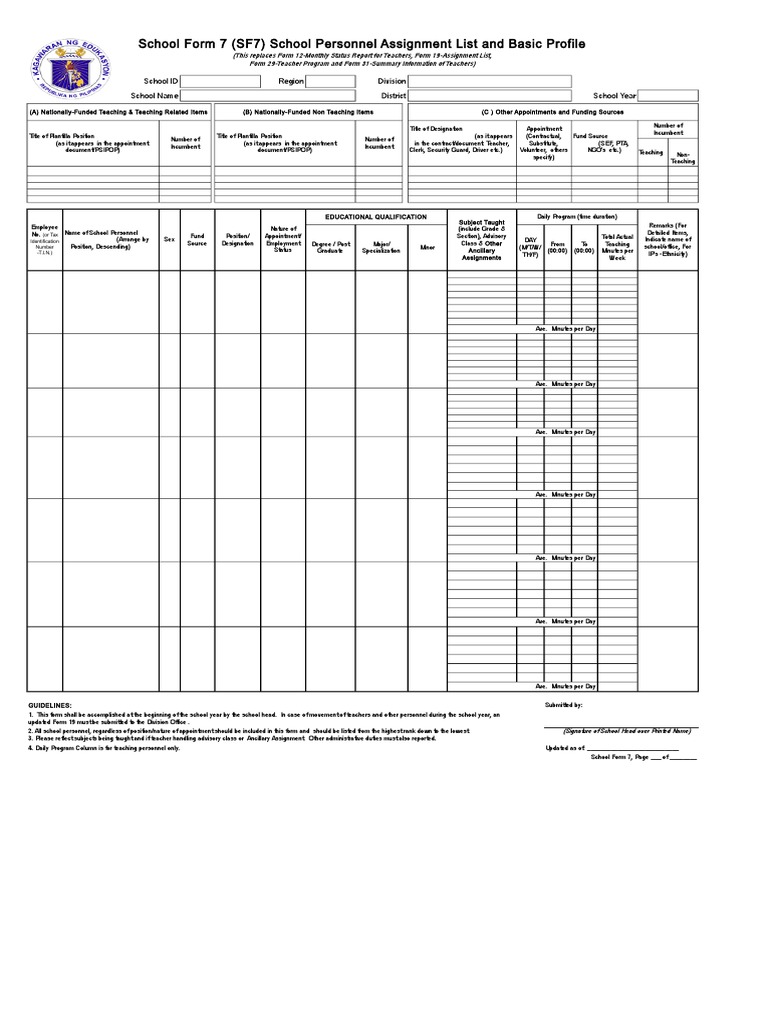 SF7 School Personnel Assignment List | PDF | Bachelor's Degree | Teachers
