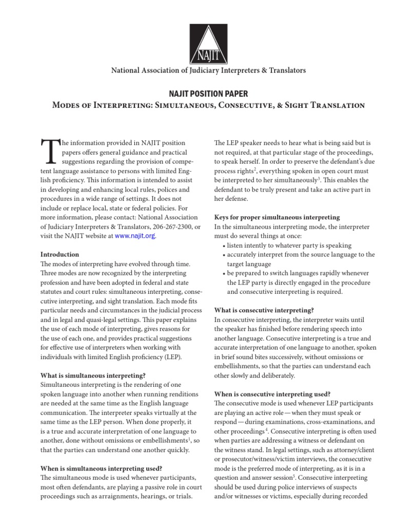 Modes of Interpreting Simultaneous, Consecutive, Sight Translation ...