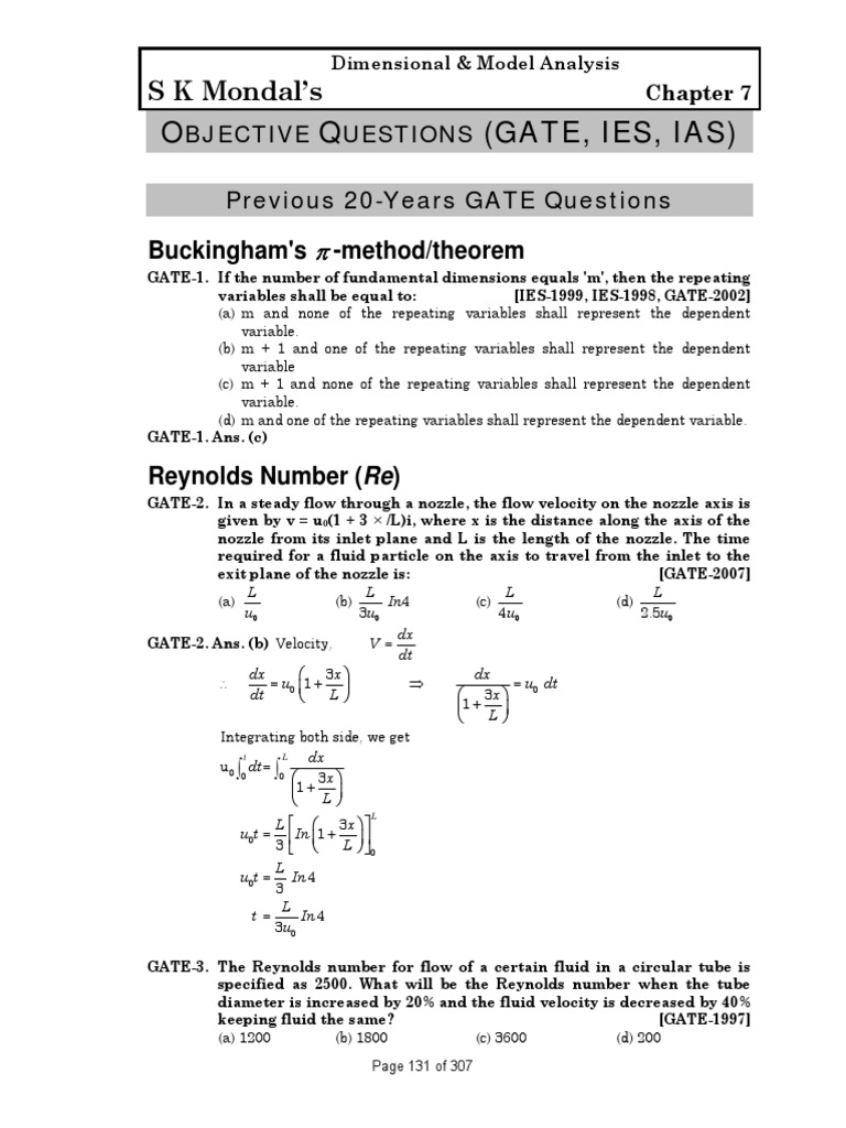 Dimensional & Model Analysis GATE PDF | PDF | Reynolds Number | Fluid Dynamics