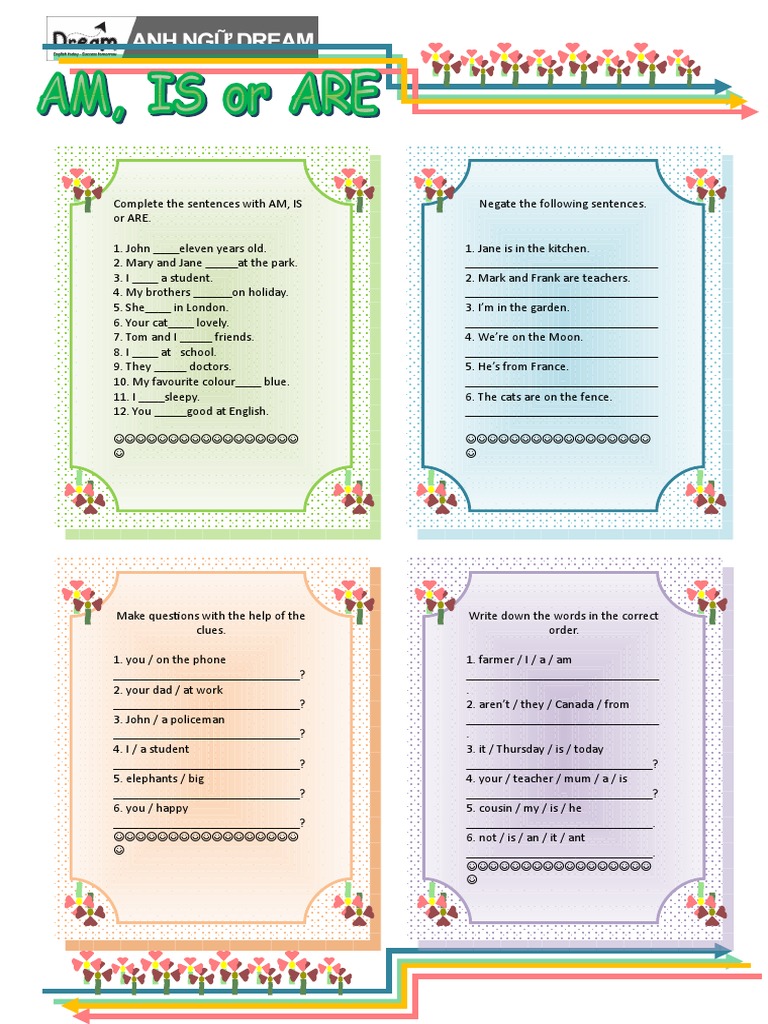 Am Is Are Fun Activities Games Grammar Drills Oneonone Activ - 7825 | PDF