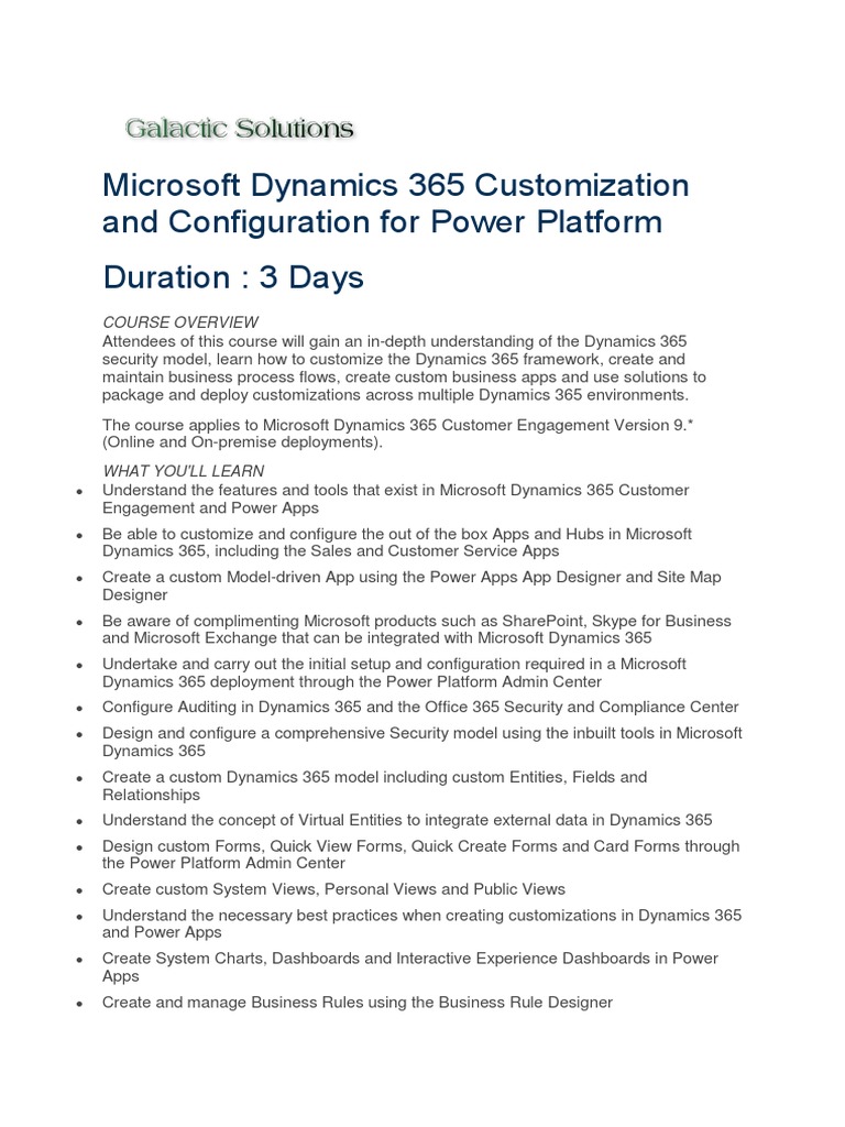 Microsoft Dynamics 365 Customization and Configuration For Power ...