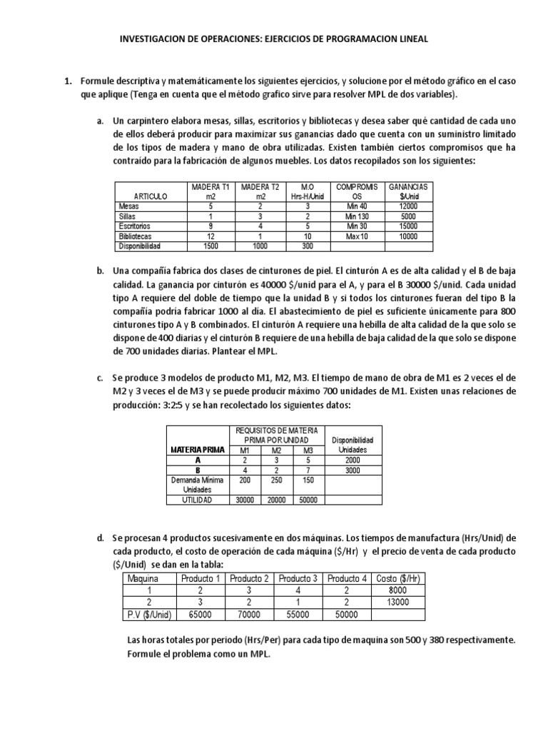 Ejercicios Programacion Lineal | PDF | Alimentos | Nutrición Ejercicios Programacion Lineal | PDF | Alimentos | Nutrición