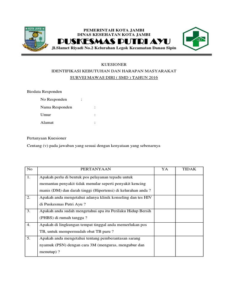 Kuesioner Kesehatan Masyarakat | PDF | Kesehatan Holistik