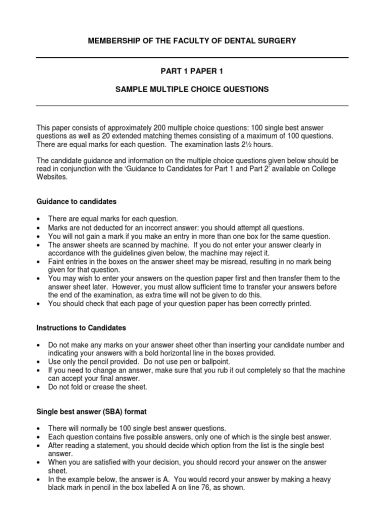 Dental Exam Multiple Choice Questions | PDF | Multiple Choice | Dentistry
