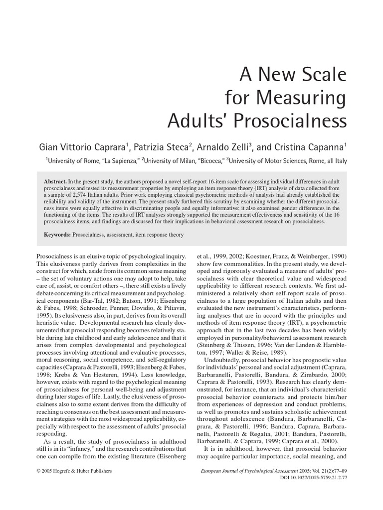A New Scale For Measuring Adults' Prosocialness PDF | PDF ...