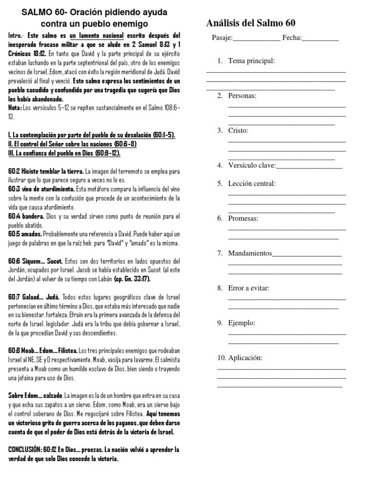 Análisis Del Salmo 60 | Descargar gratis PDF | David | Salmos