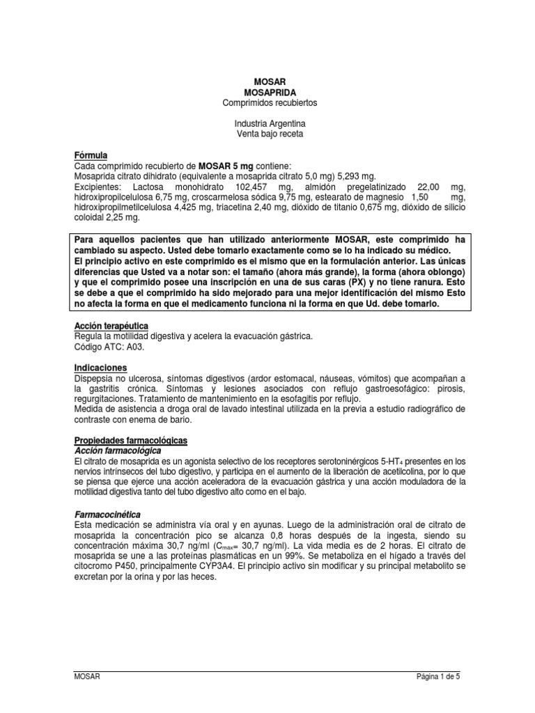 Mosaprida | PDF | Tableta (Farmacia) | Medicamentos con receta