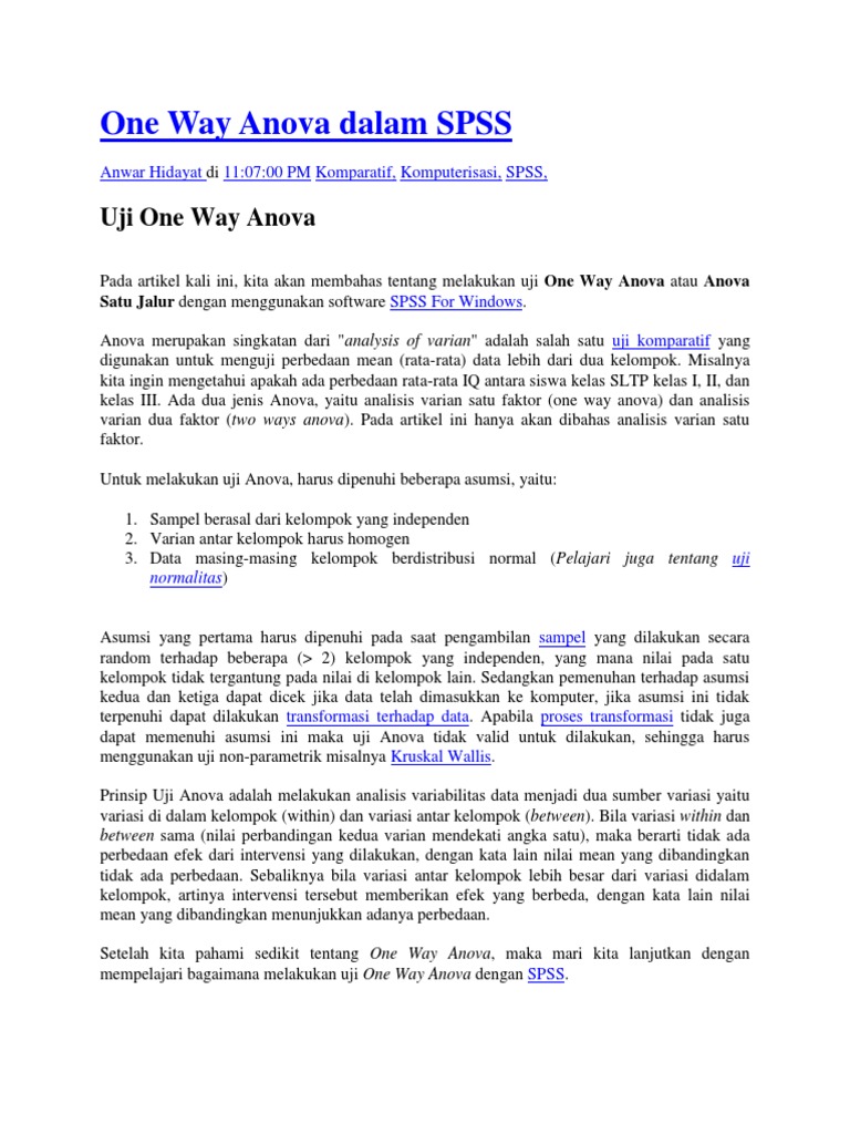 One Way Anova Dalam SPSS | PDF