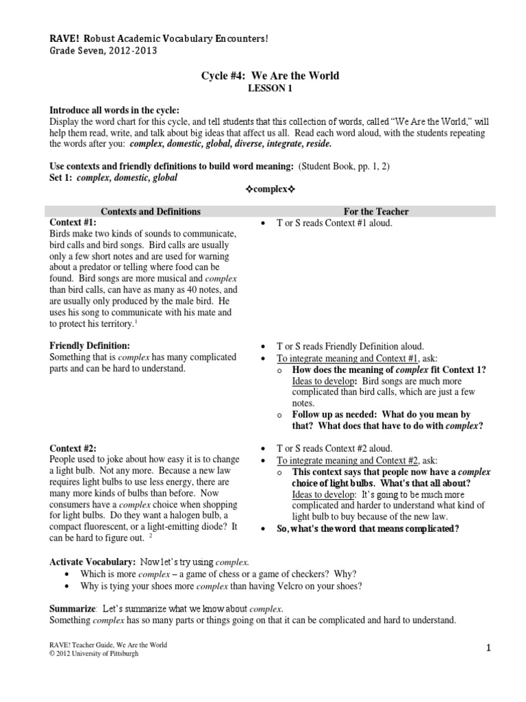 RAVE Lesson Sample 2 | PDF | Vocabulary | Question