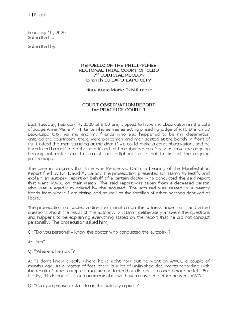 Court Observation Report: February 2020 | PDF | Prosecutor | Judge