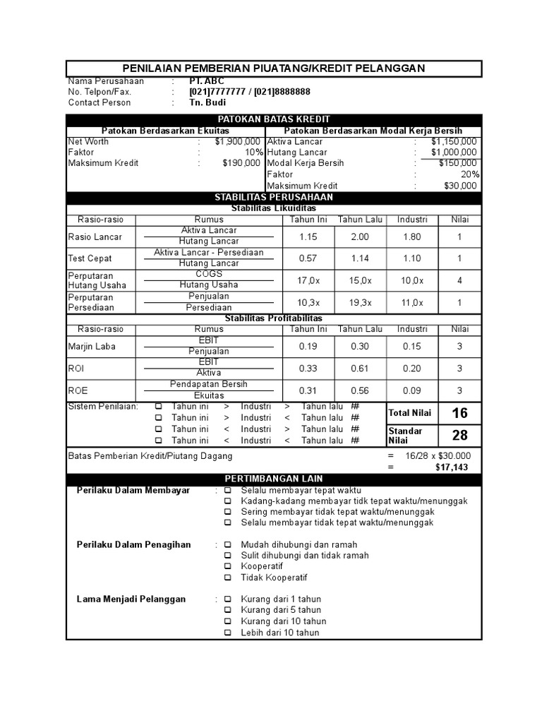Contoh Form Credit Scoring | PDF