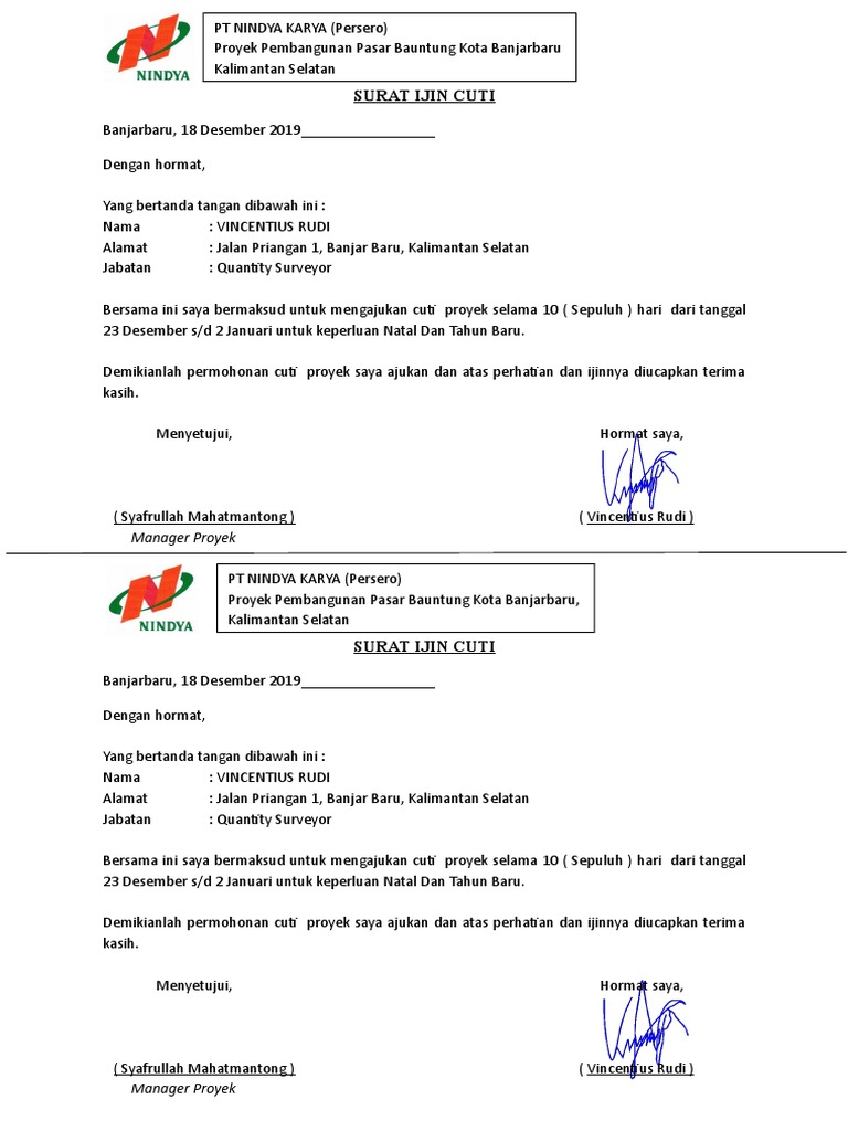 Surat Ijin Cuti | PDF