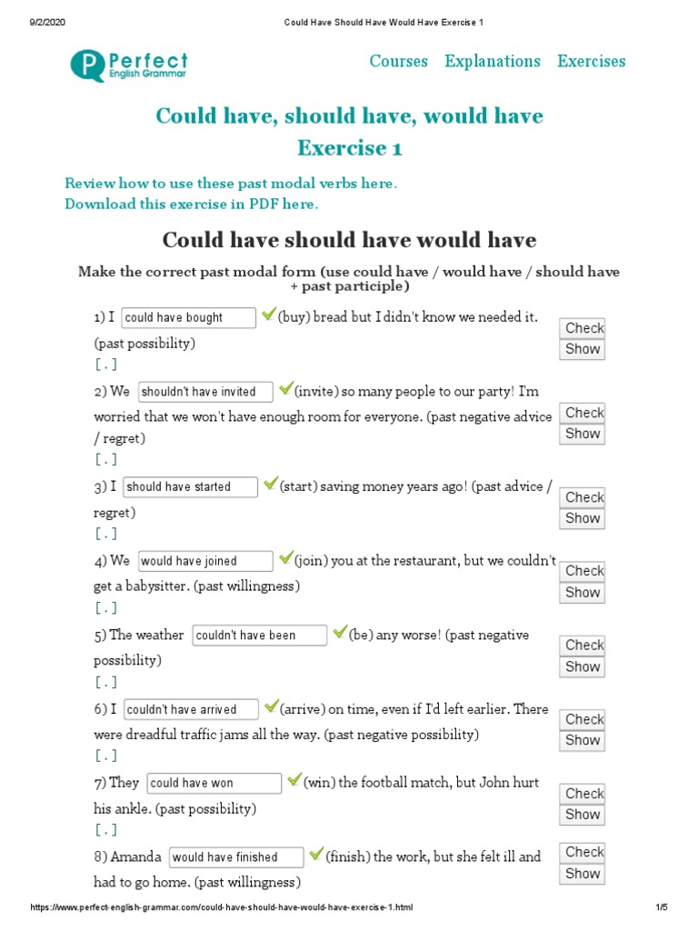 Could Have Should Have Would Have Exercise 1 | PDF | Morphology ...