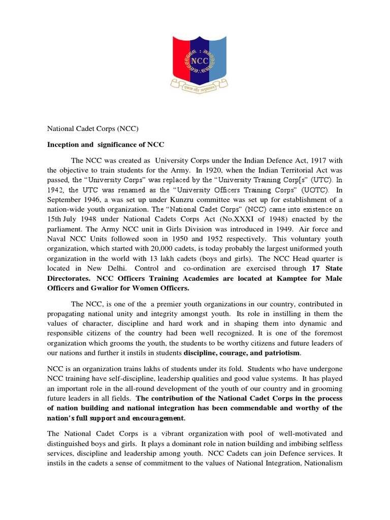 About NCC | PDF | Cadet | Military Organization
