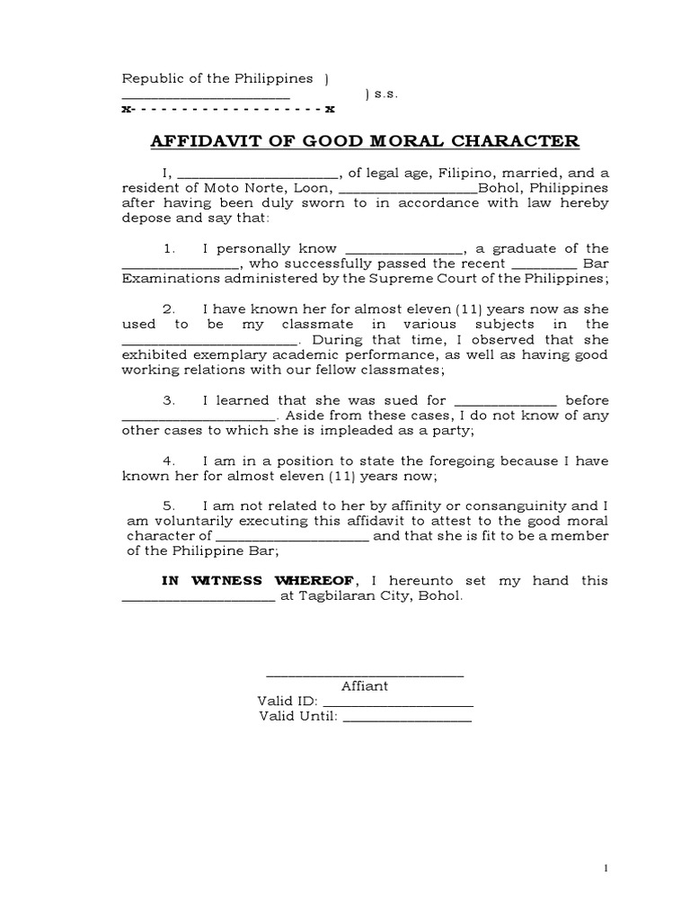 Affidavit of Good Moral - Oath Lawyer | PDF