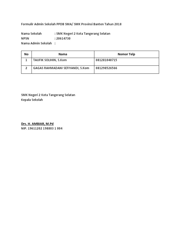 Formulir Admin Sekolah PPDB SMA | PDF