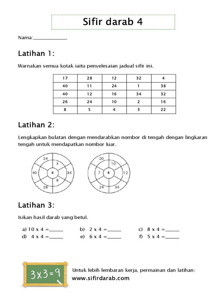 Latihan Sifir Darab 4 untuk Pelajar | PDF | Komputer