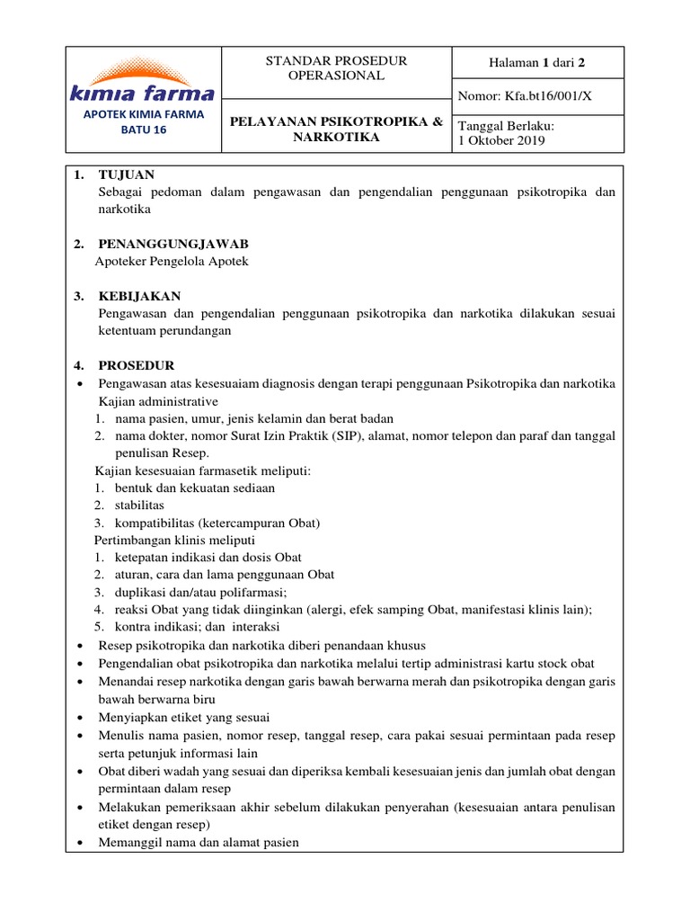 SOP Pelayanan Psiko Narko | PDF
