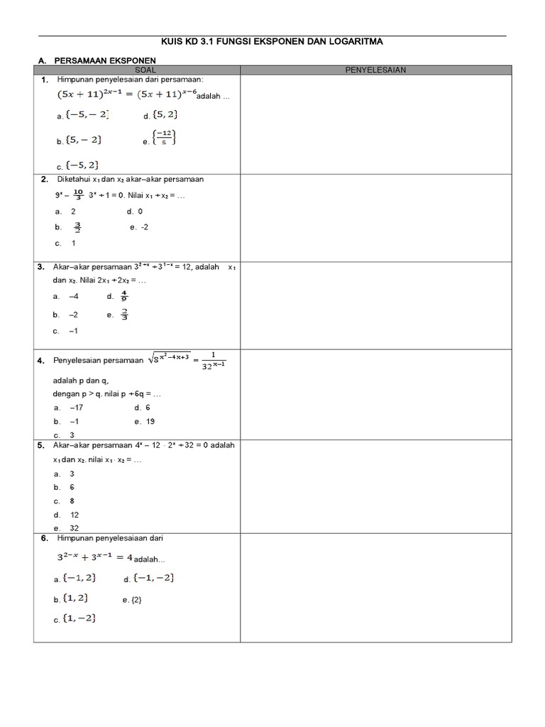 Latihan Soal UAS Fungsi-Eksponen-dan-Logaritma | PDF | Metode & Bahan Ajar