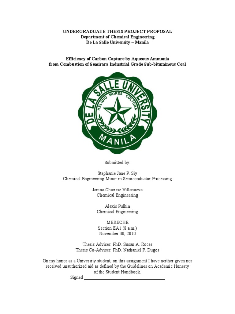 Undergraduate Thesis Project Proposal Department of Chemical ...