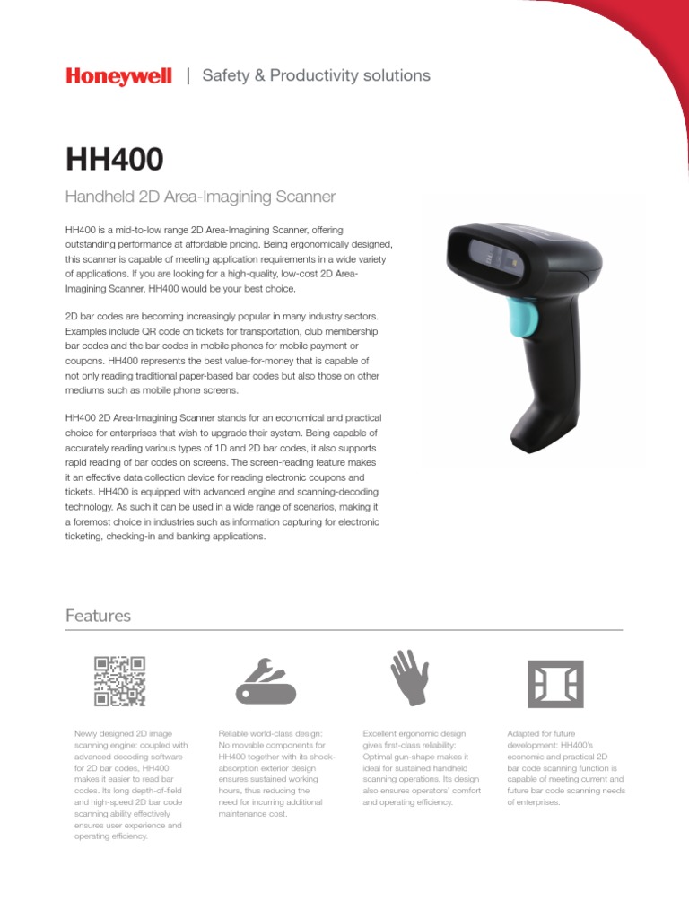 hh400 Handheld Scanner Data Sheet en A4 | PDF | Barcode | Image Scanner