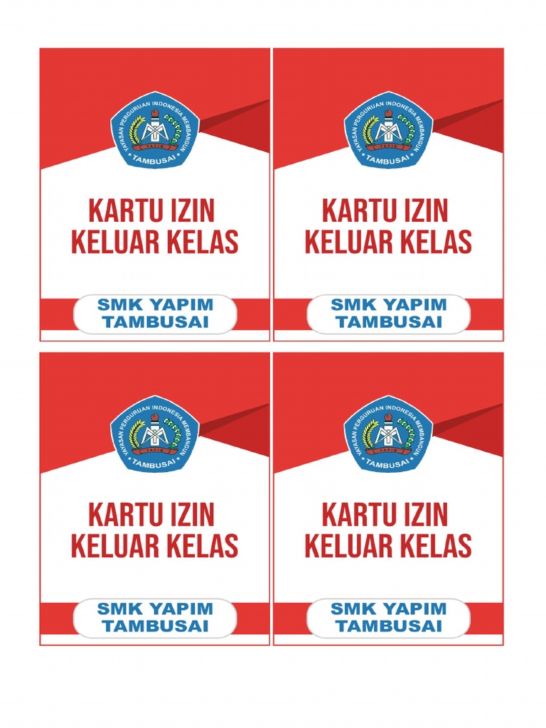Kartu Izin Keluar Kelas Depan | PDF