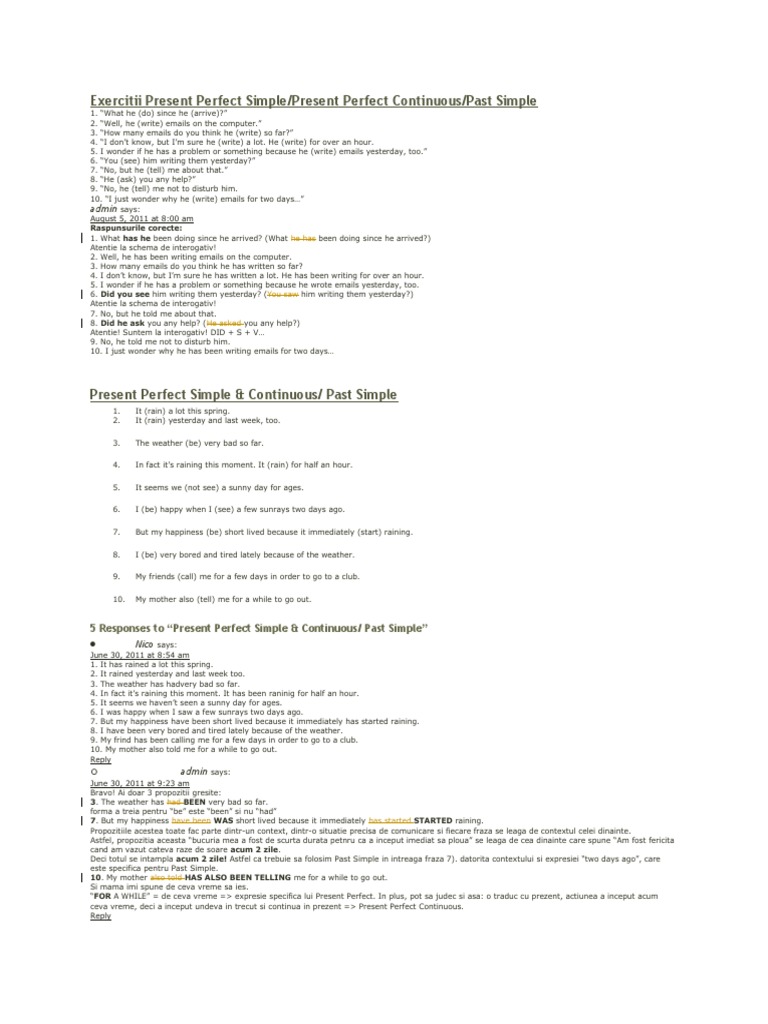 Exercitii Present Perfect Simple | PDF | Language Mechanics | Linguistics