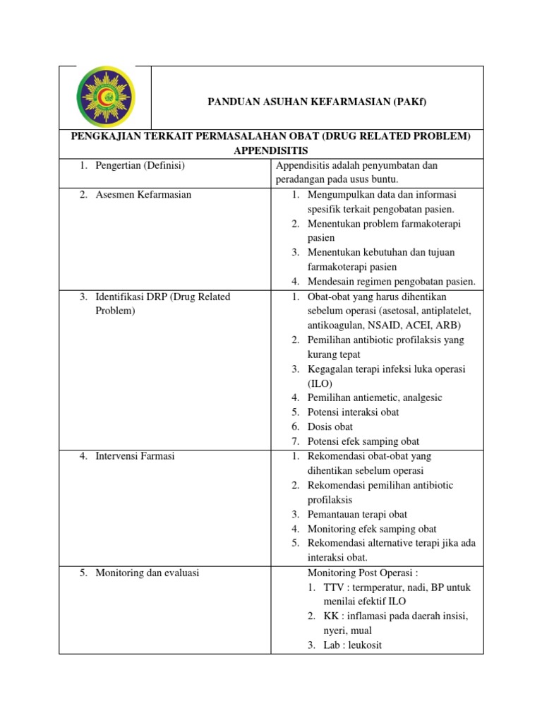 Panduan Asuhan Kefarmasian Appendisitis | PDF