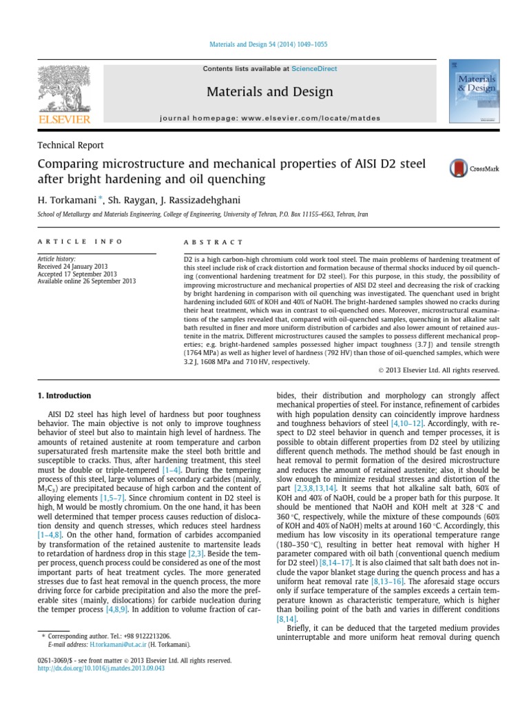 Comparing Microstructure and Mechanical Properties of AISI D2 Steel PDF ...