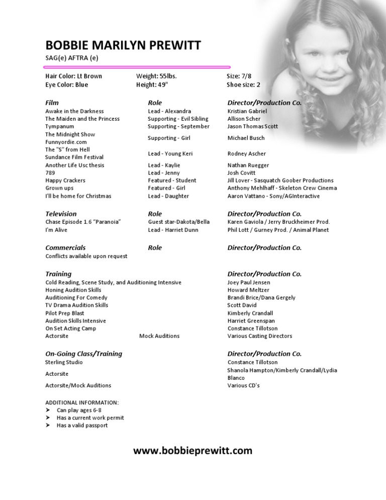 Bobbie Prewitt Resume 2010 | PDF | Entertainment | Leisure