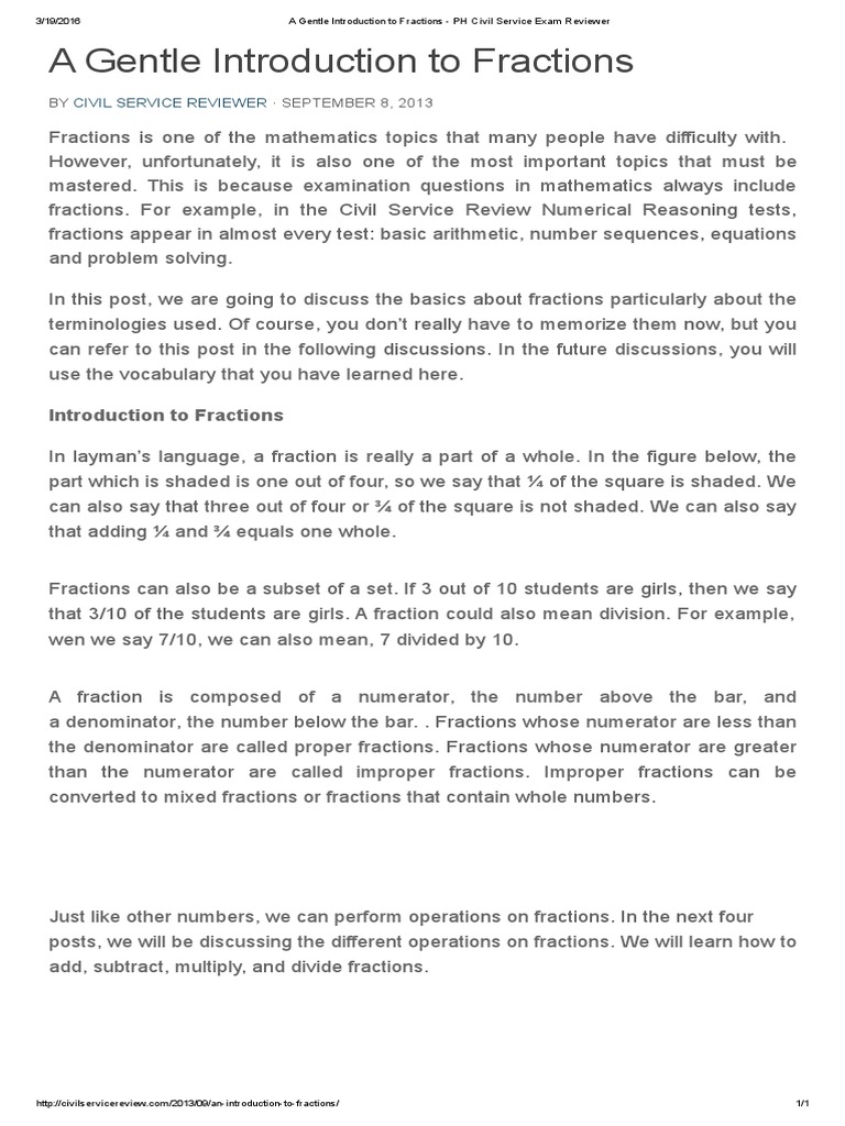 A Gentle Introduction to the Basics of Fractions including Terminology ...
