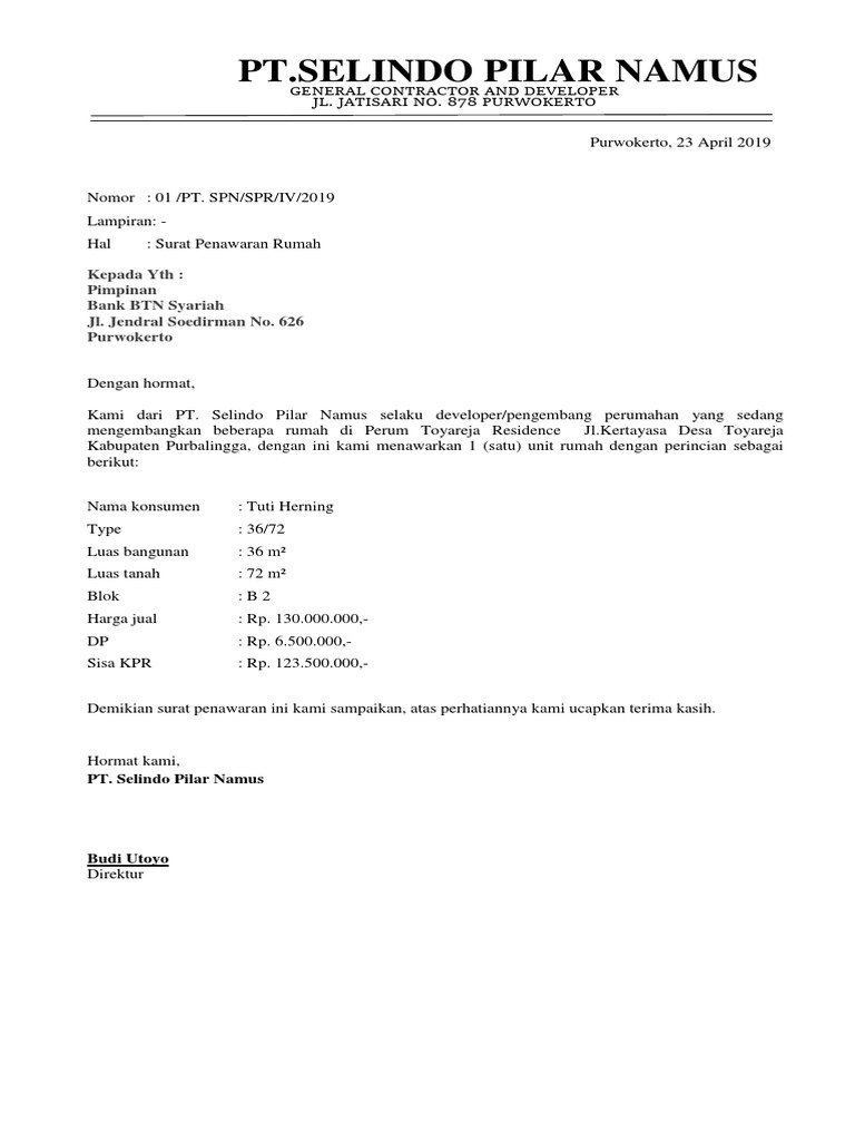 Surat Penawaran Rumah Spr Pdf