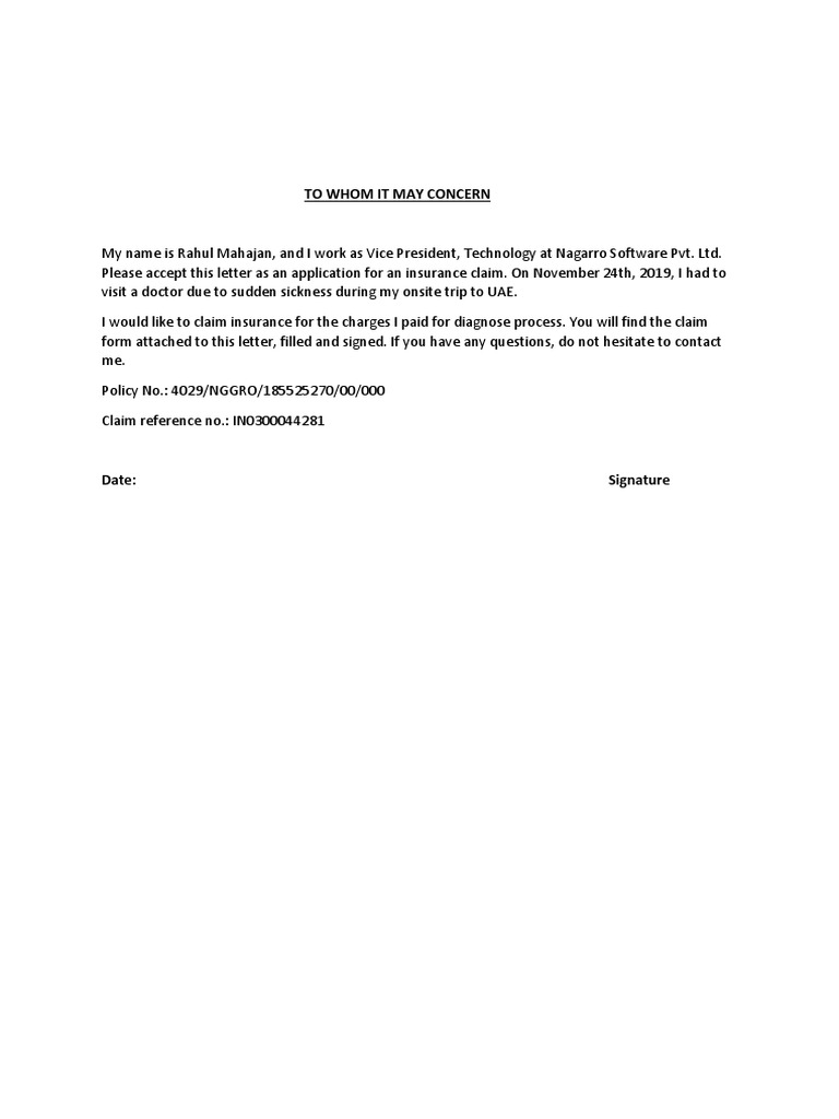 Cover Letter For Insurance Claim | PDF