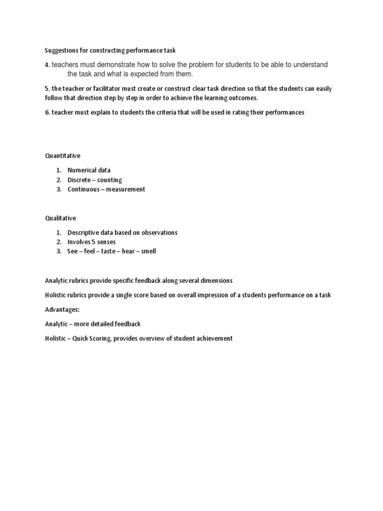 Suggestions For Constructing Performance Task | PDF | Career & Growth | Self-Improvement