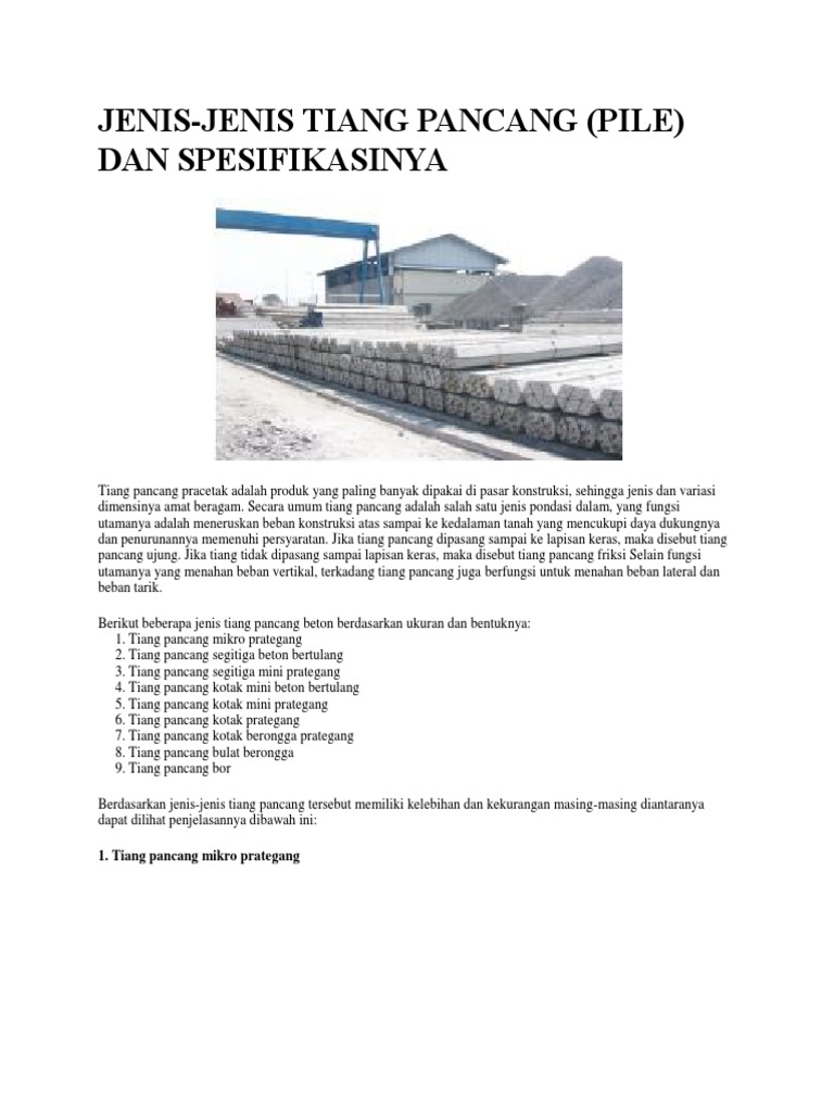JENIS Tiang Pancang | PDF | Teknologi & Rekayasa