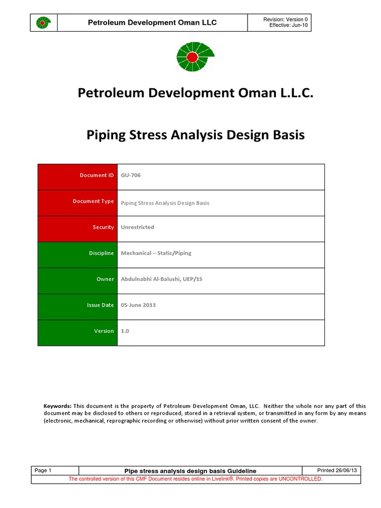 GU-706 - Piping Stress Analysis Design Basis PDF | PDF | Pipe (Fluid Conveyance) | Pump